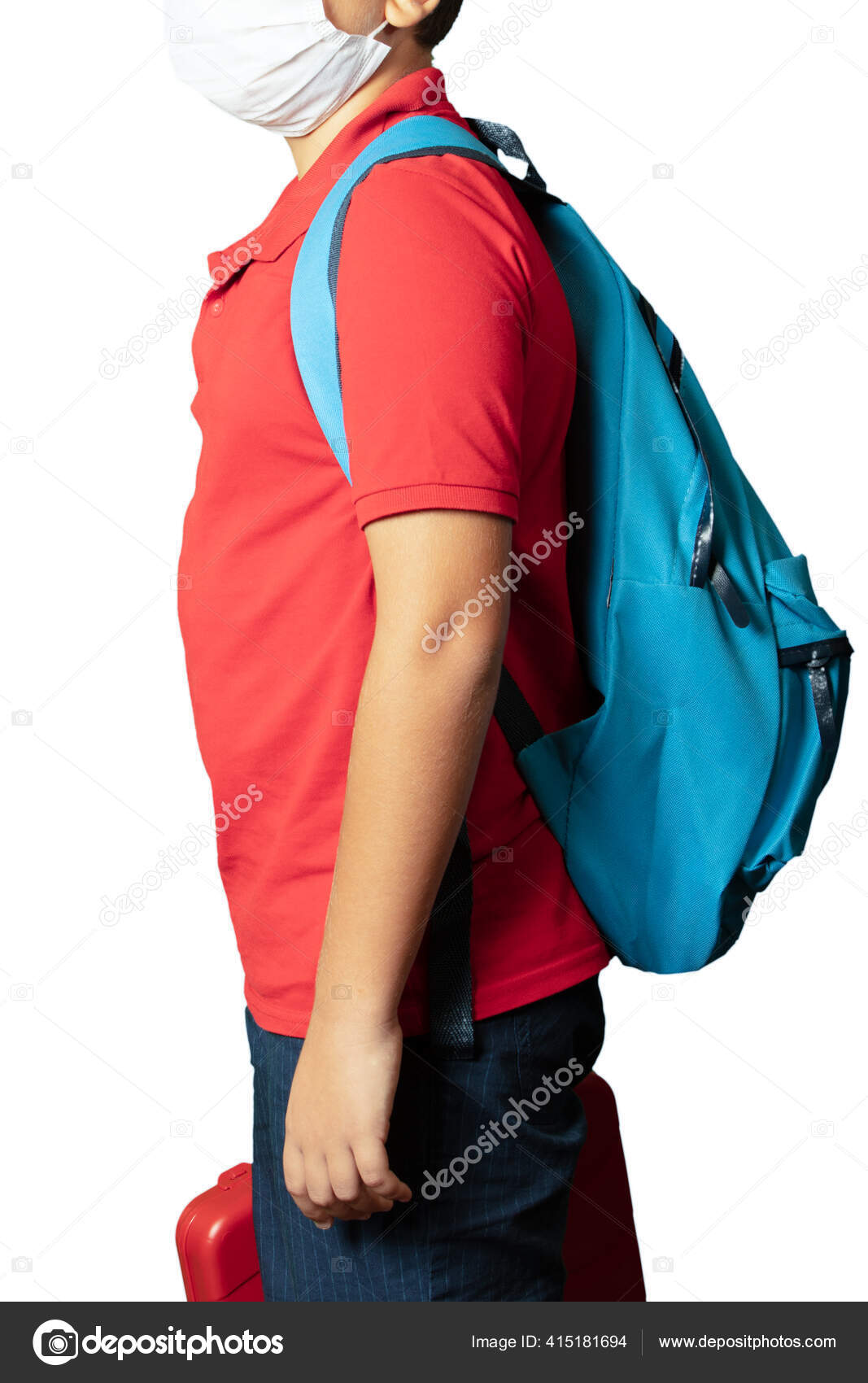 Kid boy wearing backpack standing over isolated white background Stock ...