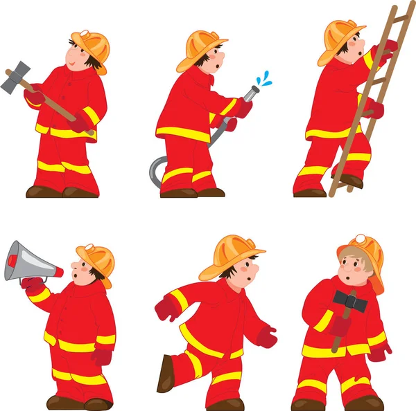 Fireman Cartoon Character Set. Firefighter with Hose. Vector ...