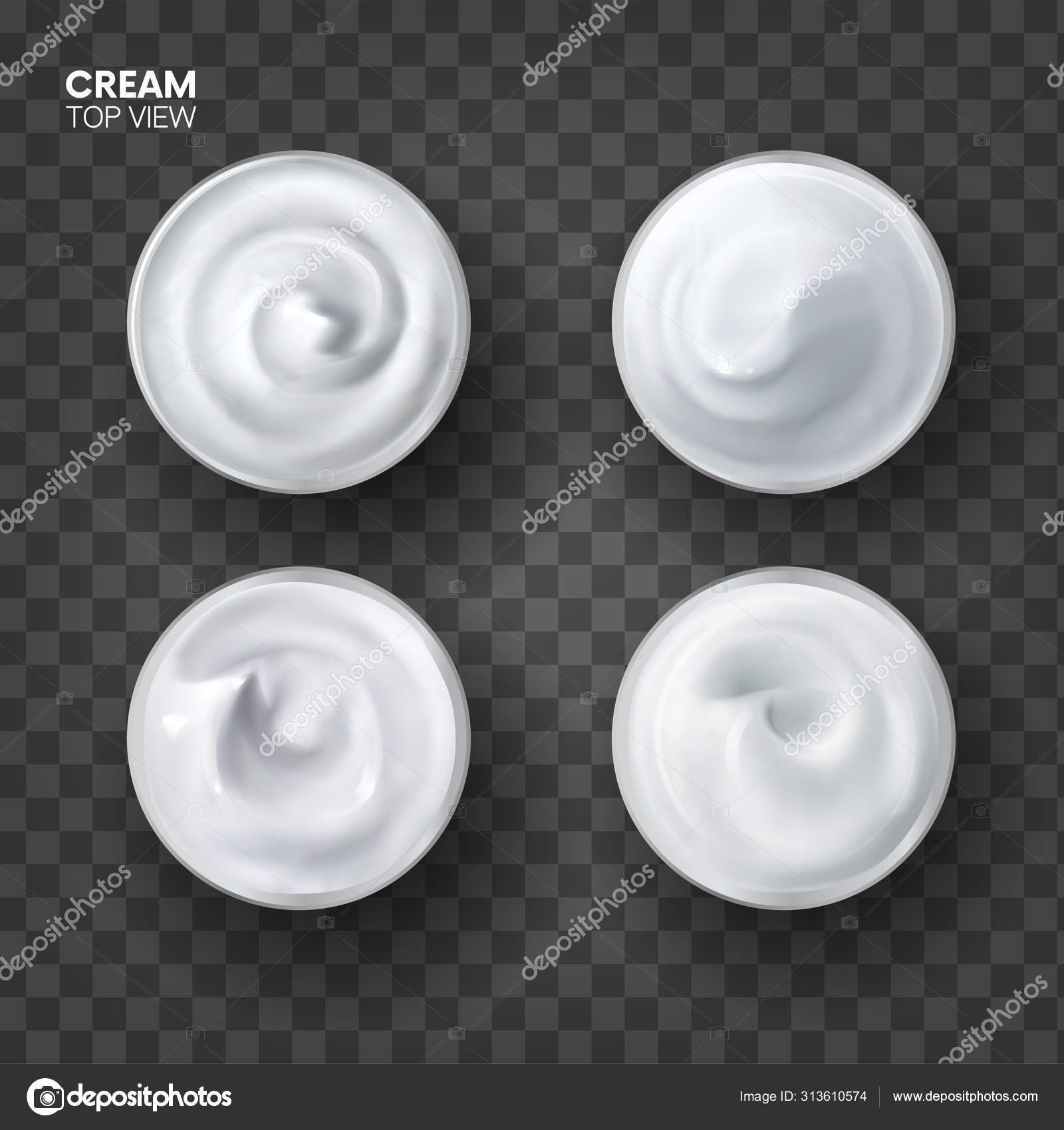 Realistic Cream Set TOP view. Set of special 3d effects. cosmetic white ...