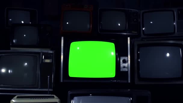 80S Green Screen Many 80S Tvs Dolly Out Blue Tone — Stock Video ...