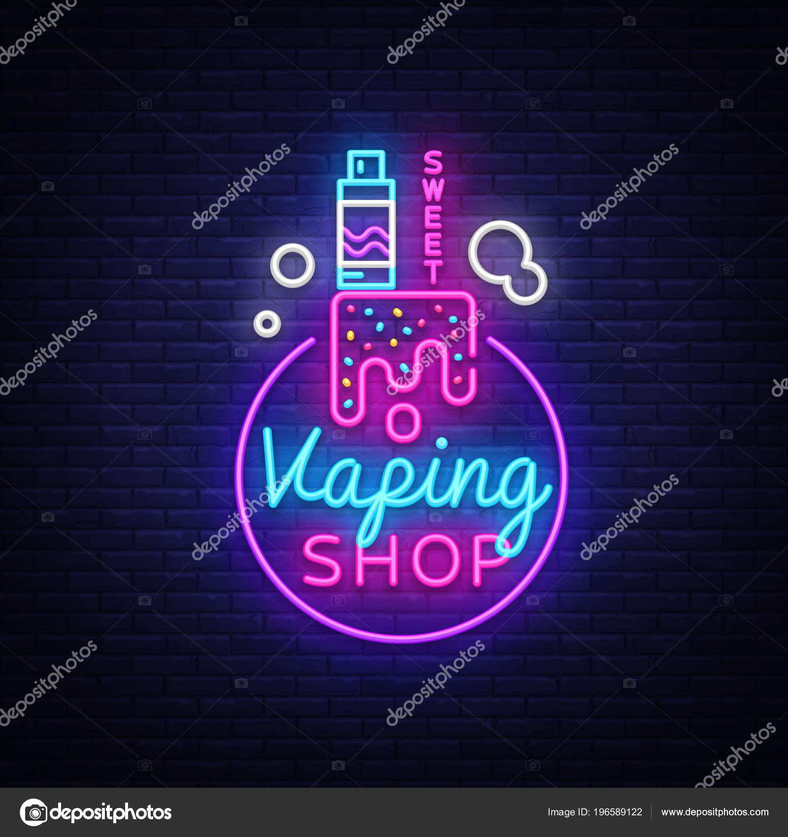 Logo electronic cigarette in neon style. Vape Shop Neon Sign, Sweet ...