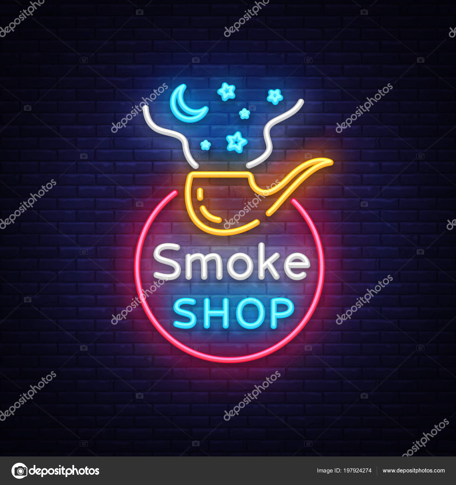 Smoke Store Logo Neon Vector. Cigarette shop neon sign, vector design ...