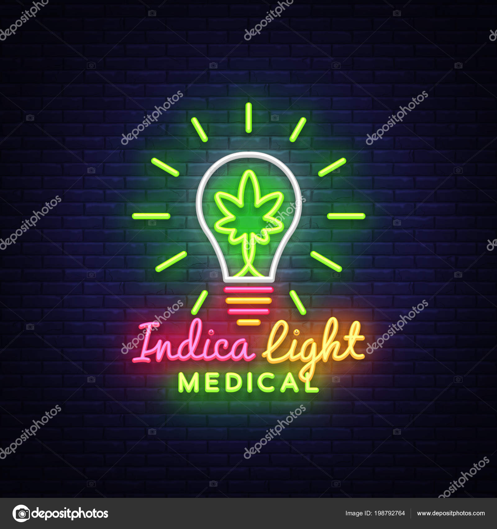 Marijuana Medical Logo Neon Vector. Design Concept Cannabis, Indica ...