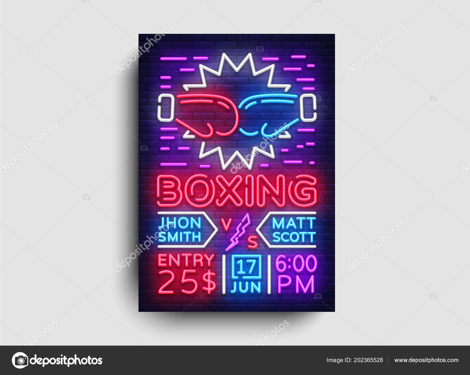 Boxing Flyer design template. Boxing night Light Banner, Design Boxing ...