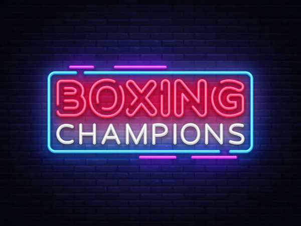 Campeones de Boxeo vector de neón signo. Plantilla de diseño de boxeo ...