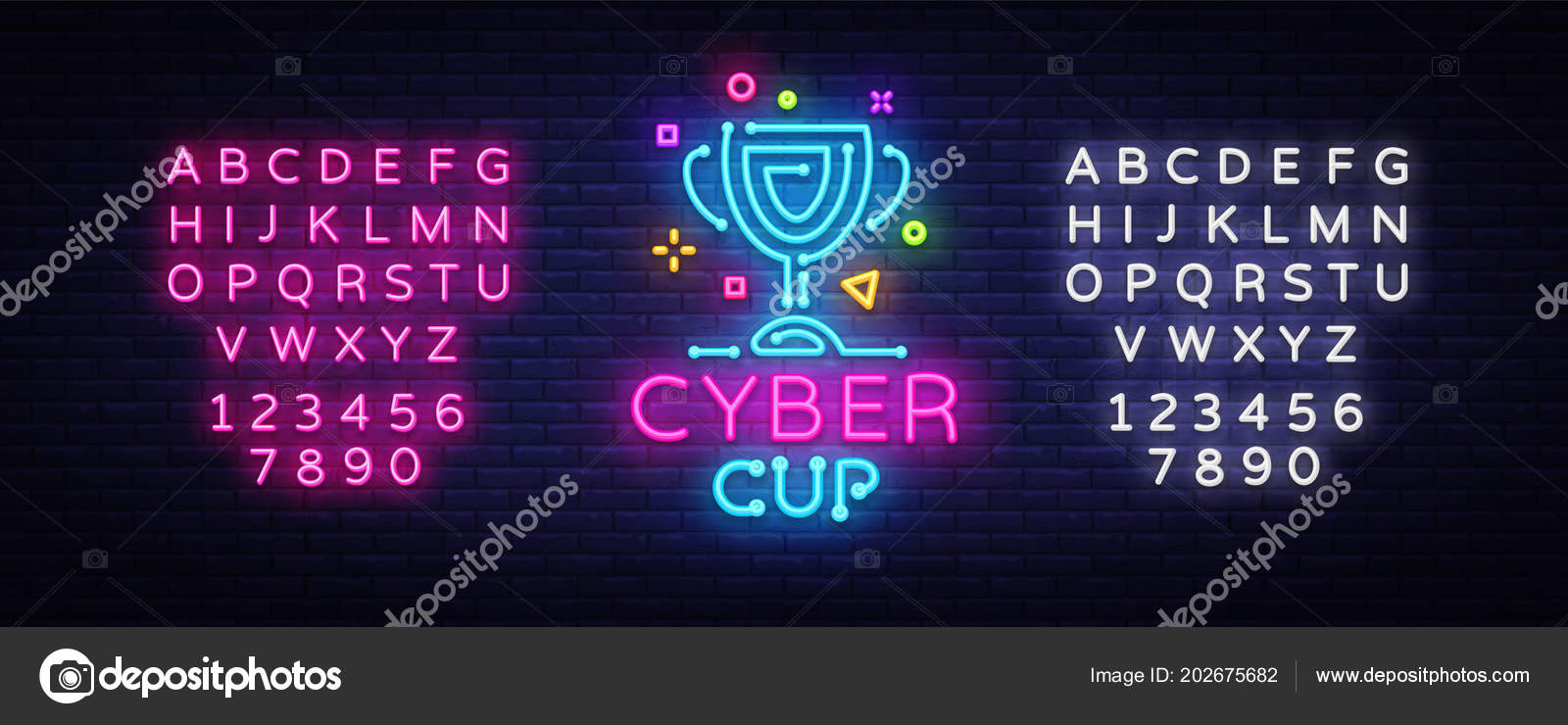 Cybersport Vector Cup emblem. Cyber Cup neon sign, design template for ...