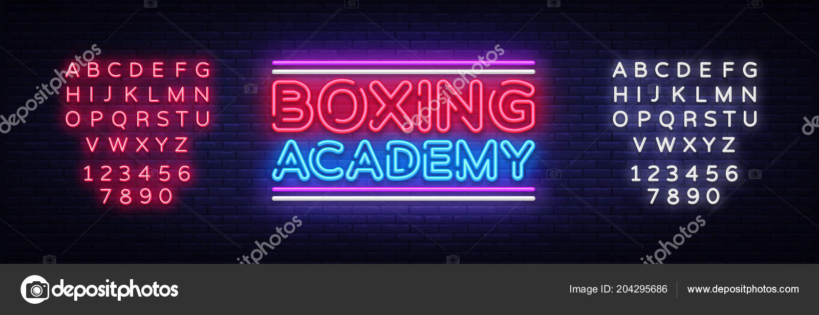 권투 아카데미 네온 사인 벡터 텍스트 디자인 서식 파일 네온 사인 라이트 배너 네온 간판 야간 밝은 광고 빛 비 권투 벡터 일러스트입니다 편집 텍스트 네온 사인