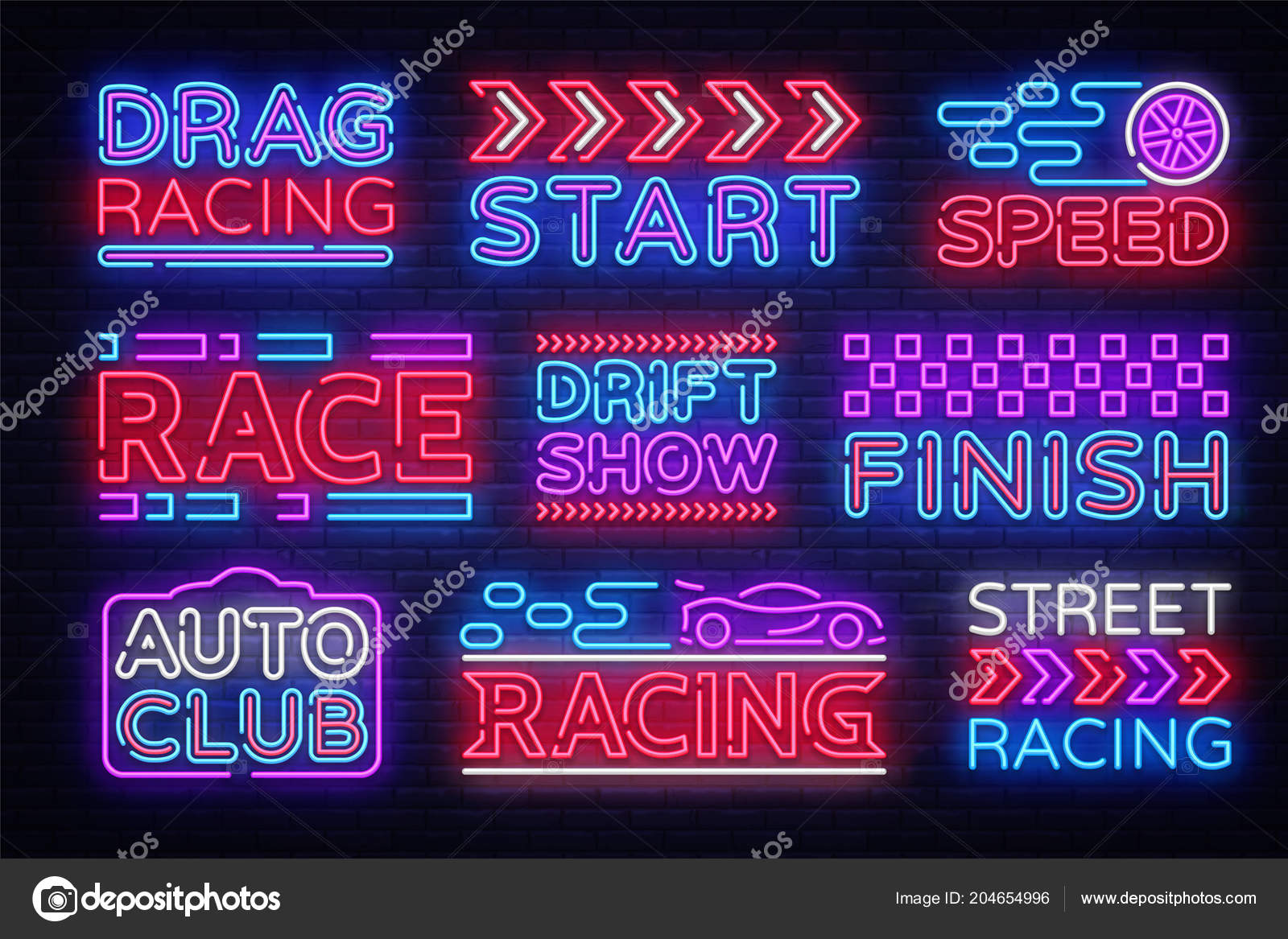 Big collection Racing neon sign vector design template. Street Racing ...