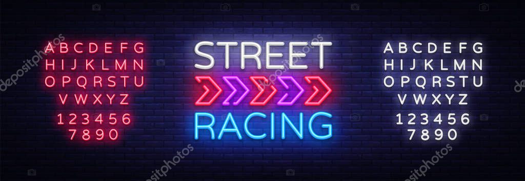 Street Racing Night Neon Logo Vector. Cartel de neón de carreras ...