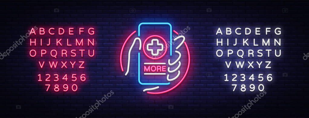 Medical Online plantilla de diseño de letreros de neón. Médico emblema ...