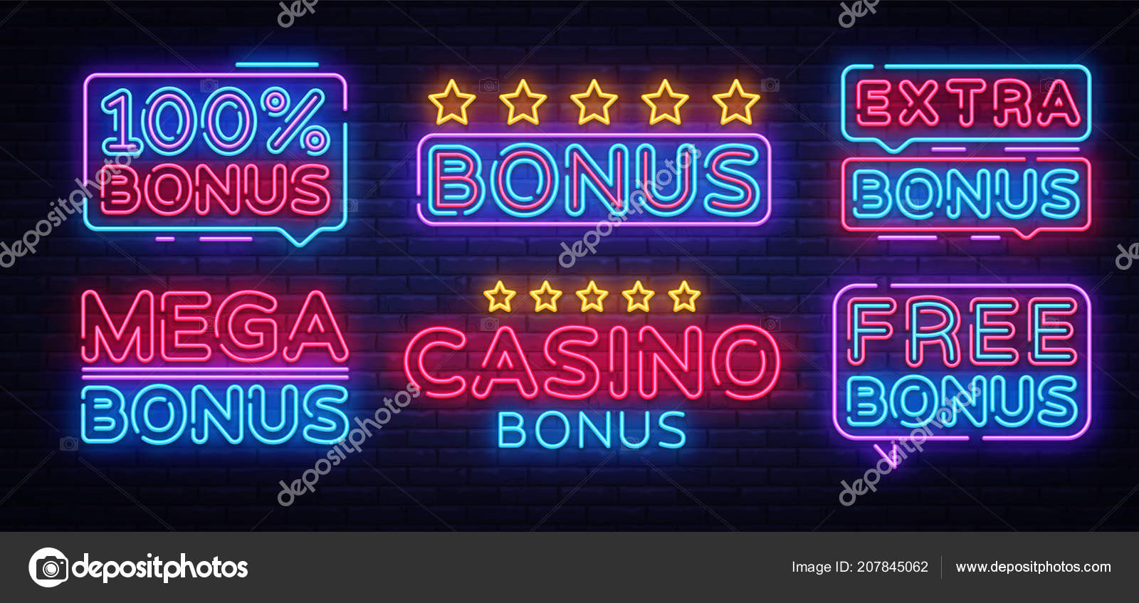 Bonus Neon Text collection Vector. Bonus Casino neon sign, design ...