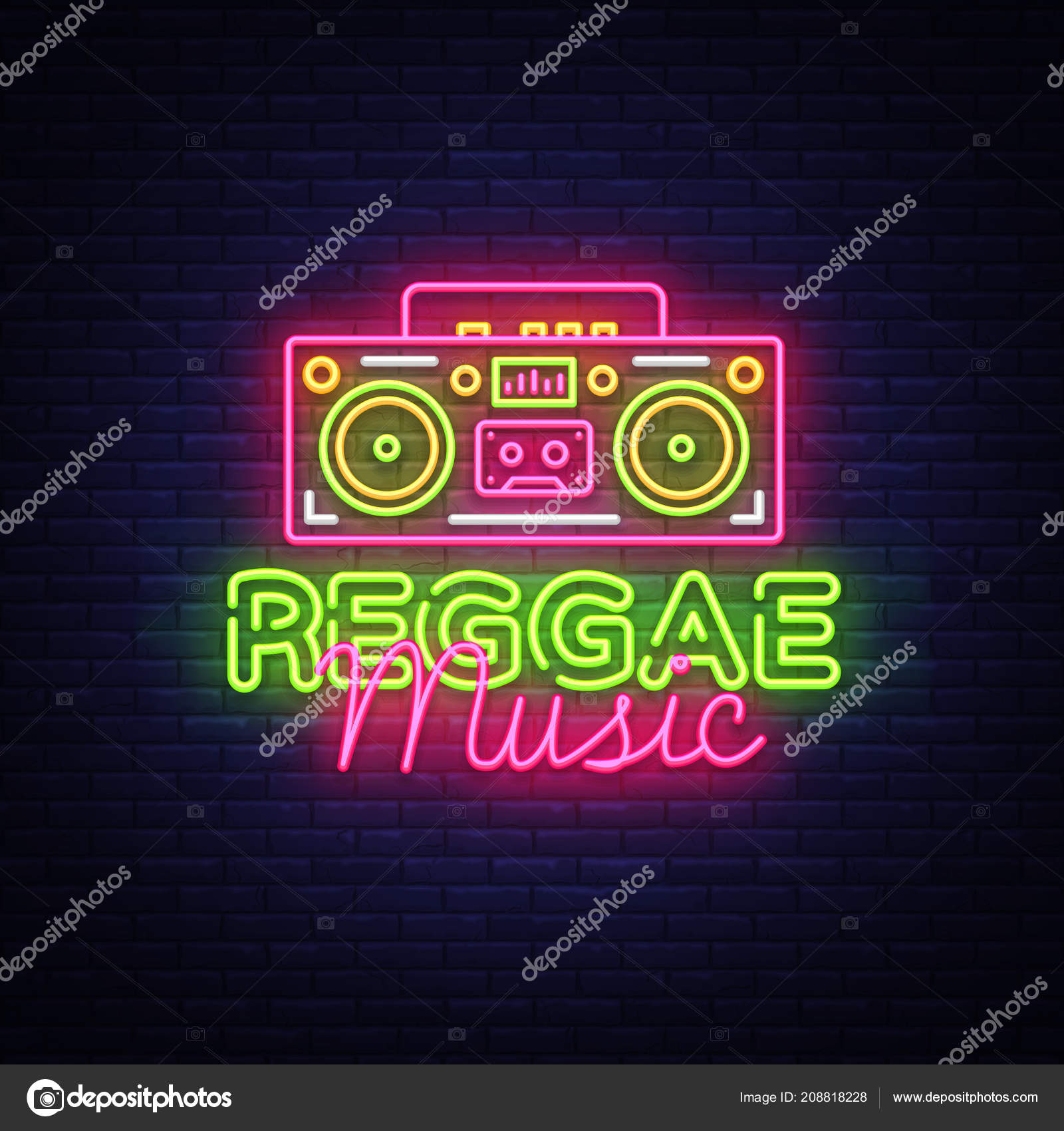 Reggae Music Neon Logo Vector. Reggae neon sign concept, design ...