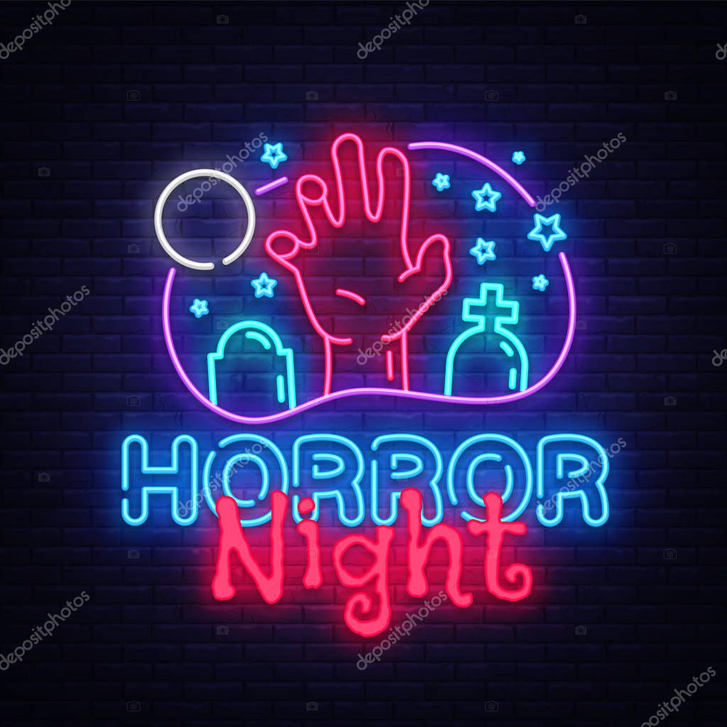 Noche de terror vector de neón signo. Cartel de Halloween Plantilla de ...