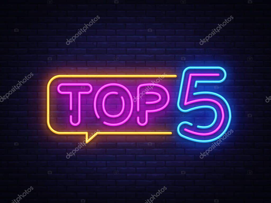 Top 5 Vector de texto de neón. Top Five letrero de neón, plantilla de ...