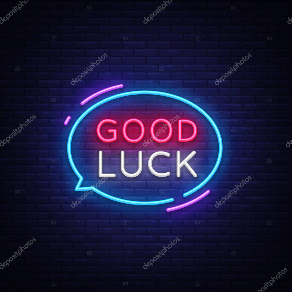 Vector de texto neón de buena suerte. Signo de neón de buena suerte ...