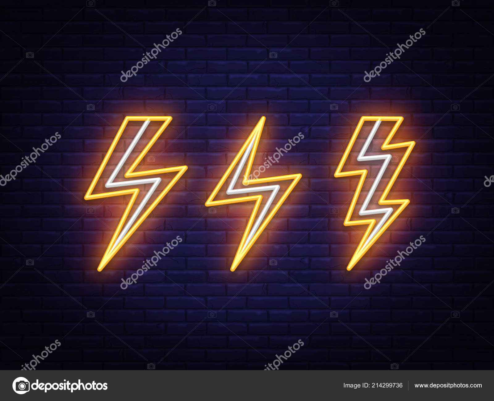 Lightning bolt set neon signs. Vector design template. High-voltage ...