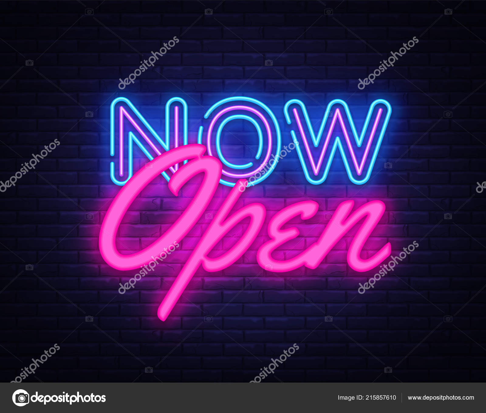 Now Open neon text vector design template. Now Open neon logo, light ...