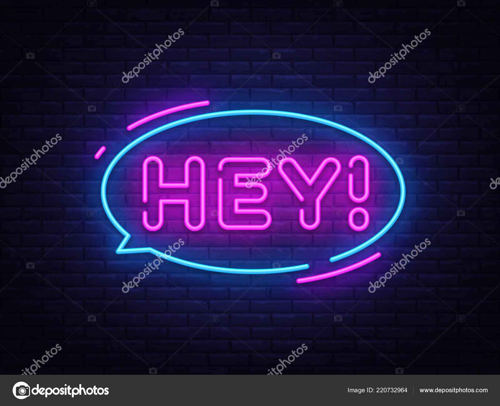 Hey neon text vector design template. Hey sticker neon, light banner ...