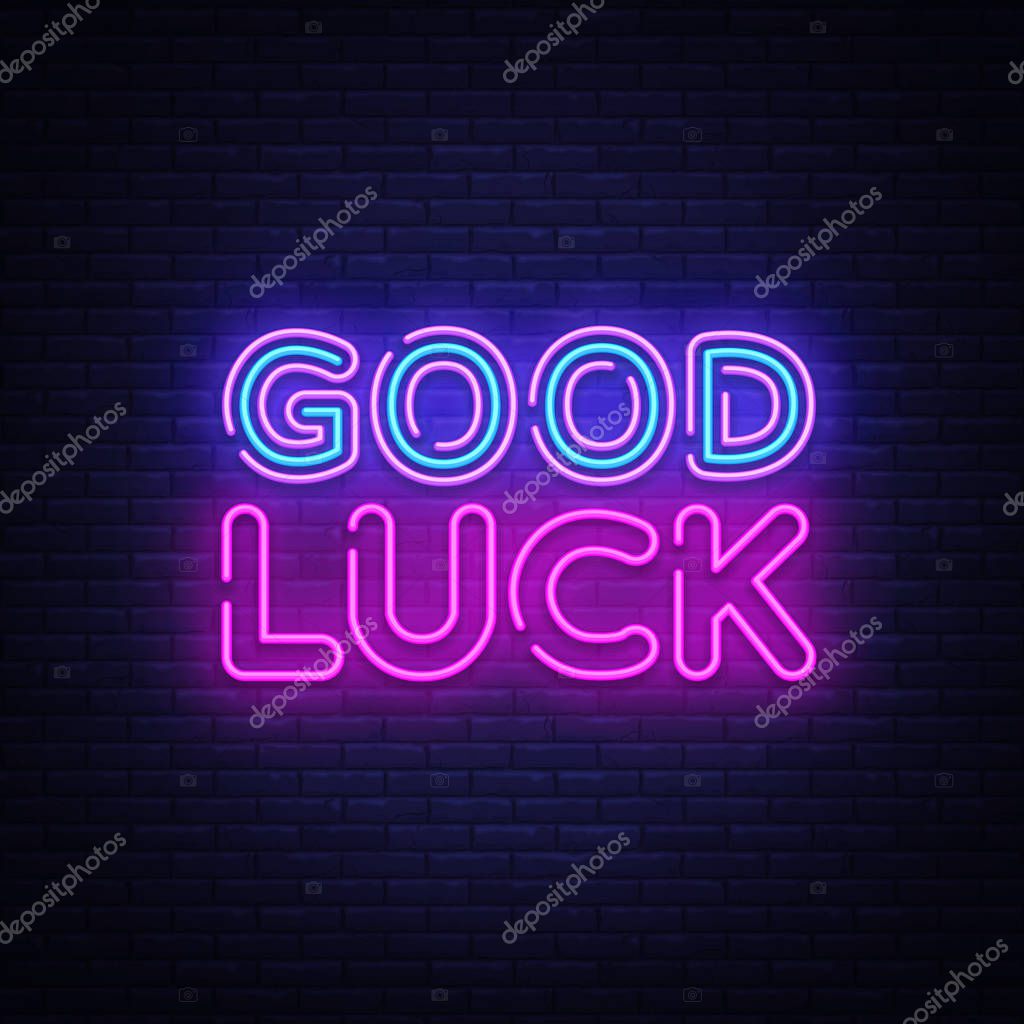 Buena suerte vector de señal de neón. Buena suerte Plantilla de diseño ...