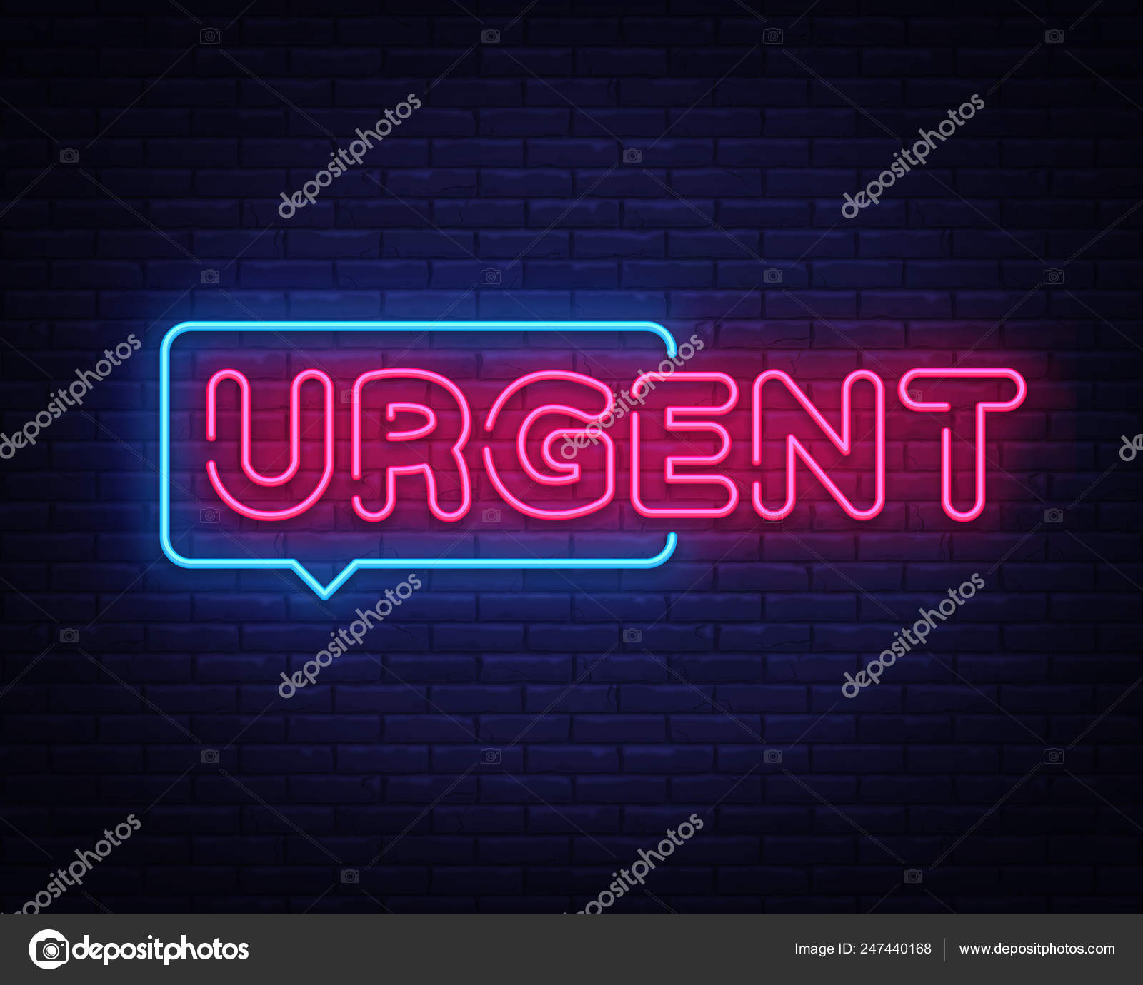 Urgent neon text vector design template. Urgent neon sign, light banner ...