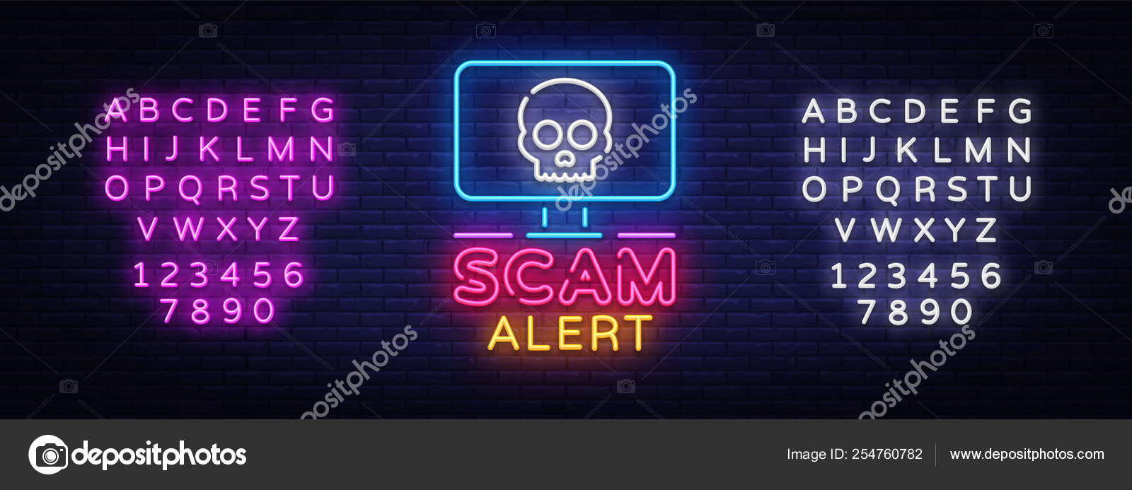 Scam Alert neon sign vector. Scam Alert Design template neon signboard ...