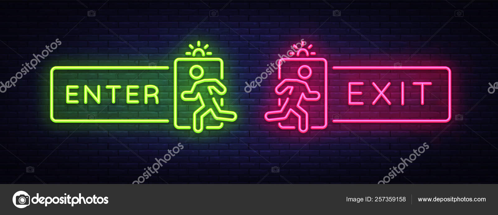 Exit Enter neon signs vector. Enter Exit Design template neon signboard ...