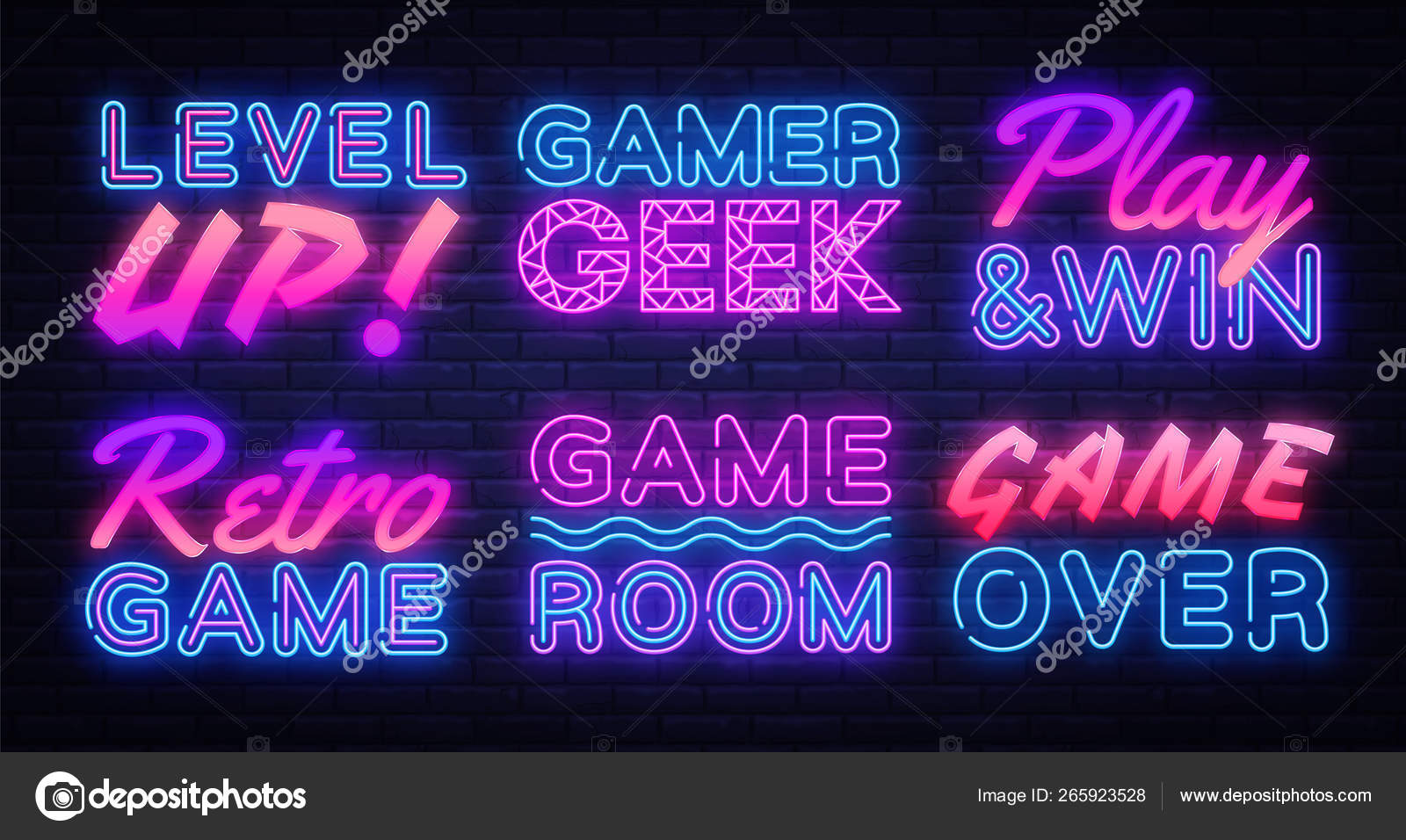 Gaming Neon signs set Vector. Gamer neon sign, design template, modern ...