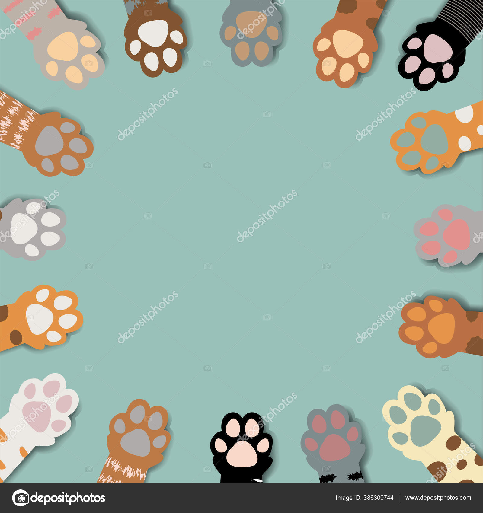 Colorful Cat Paw Print Border