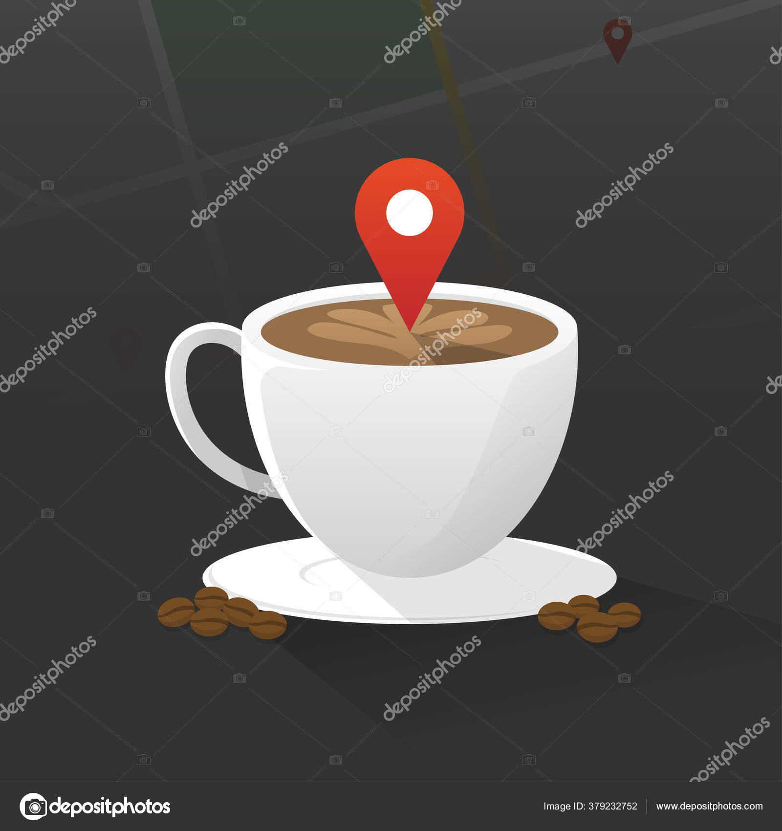 Coffee Cup Map Background Pin Pointer Symbol Coffee Shop Check — Stock ...