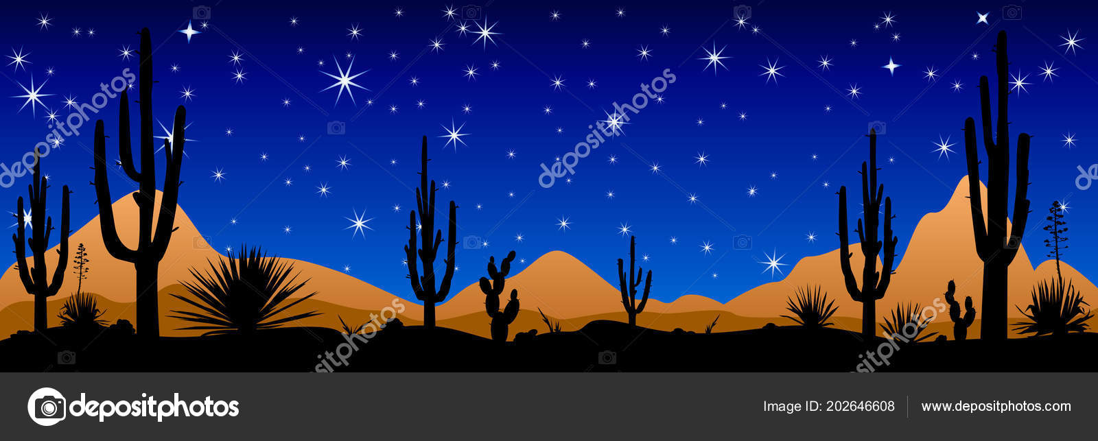 Stony Desert Night Desert Landscape Night Scene Desert Cactuses ...