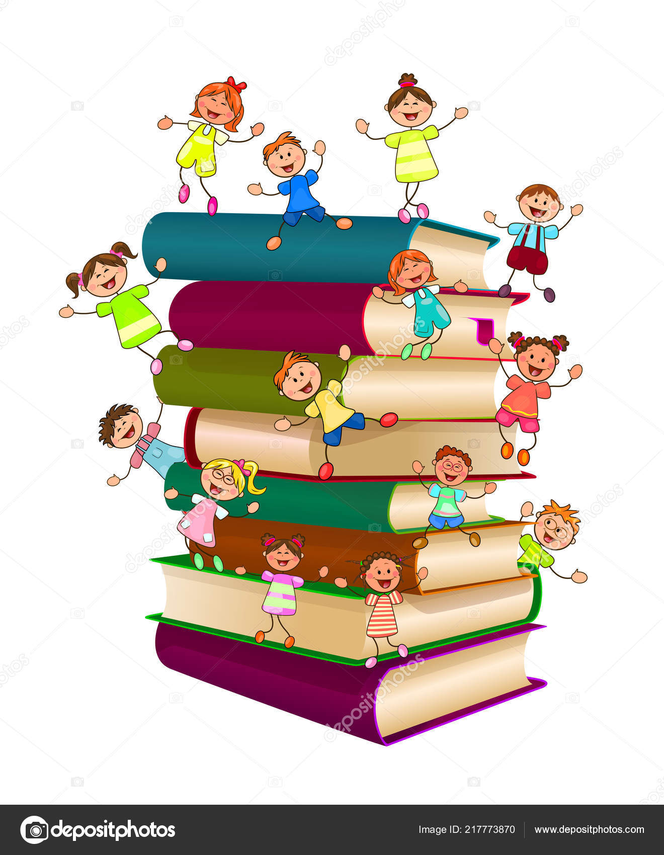 Kinderen Staan Een Stapel Boeken Kinderen Boeken Een Witte Achtergrond ...