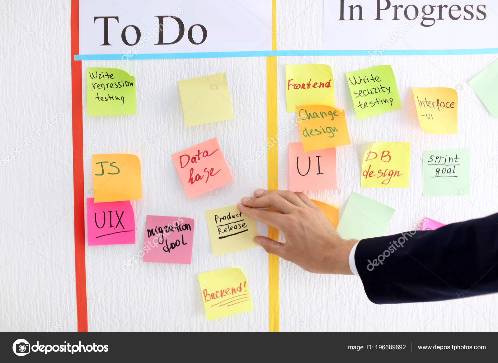 Man Attaching Sticky Note Scrum Task Board Office Stock Photo by ...
