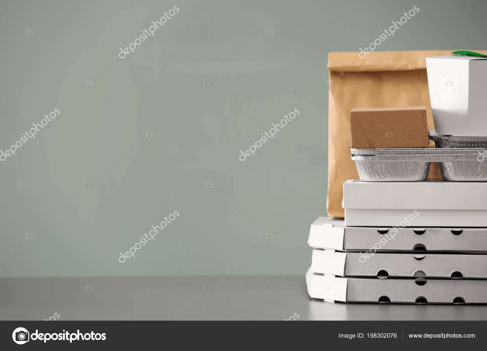 Different Packages Table Color Background Food Delivery Service Stock ...