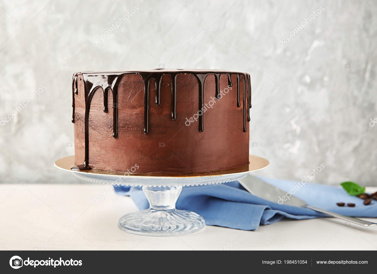 Stand Delicious Chocolate Cake Table Light Background Stock Photo by ...