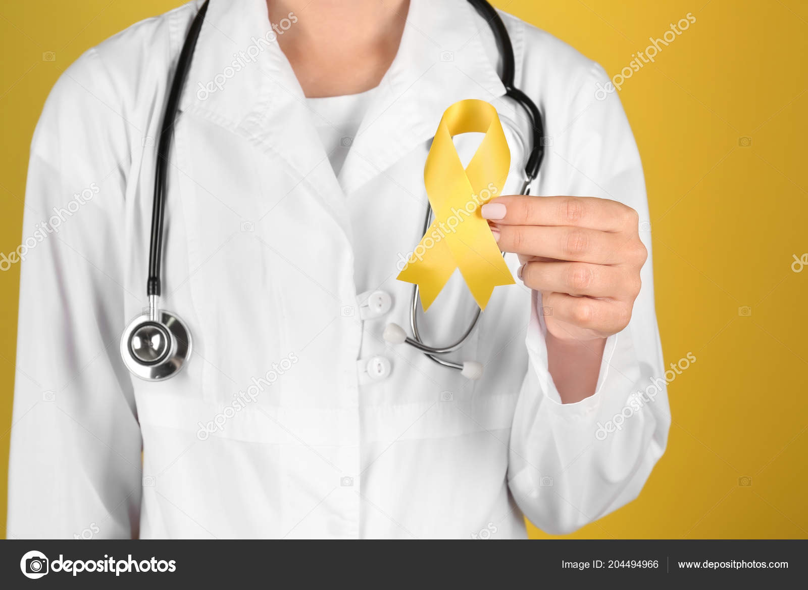 Doctor Yellow Ribbon Color Background Closeup Cancer Awareness Concept ...