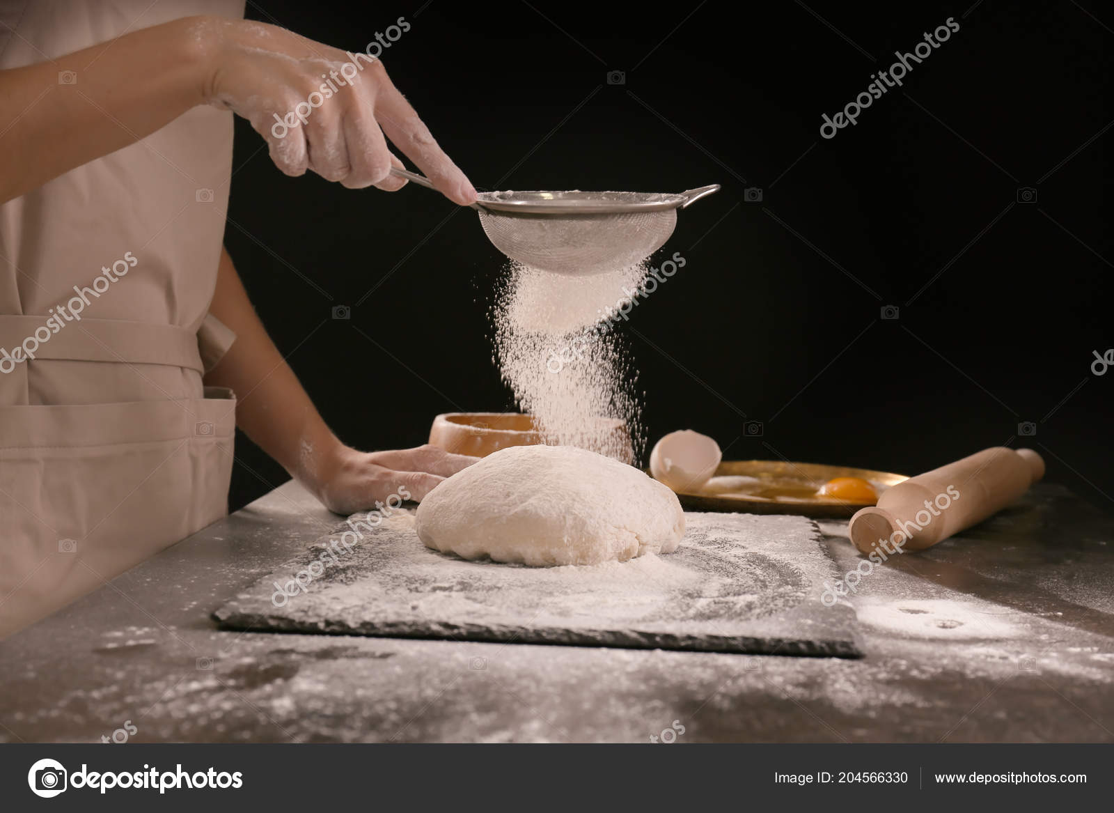 Woman Sifting Flour Dough Dark Background — Stock Photo © serezniy ...