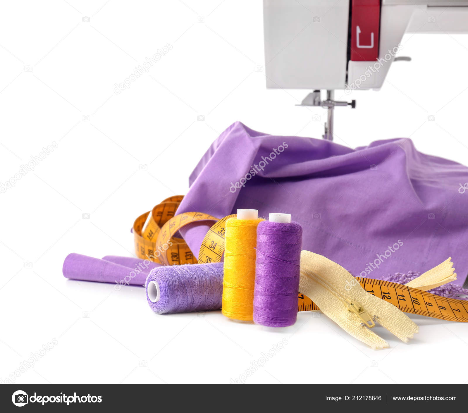 Tailor's Supplies Modern Sewing Machine White Background Stock Photo by ...
