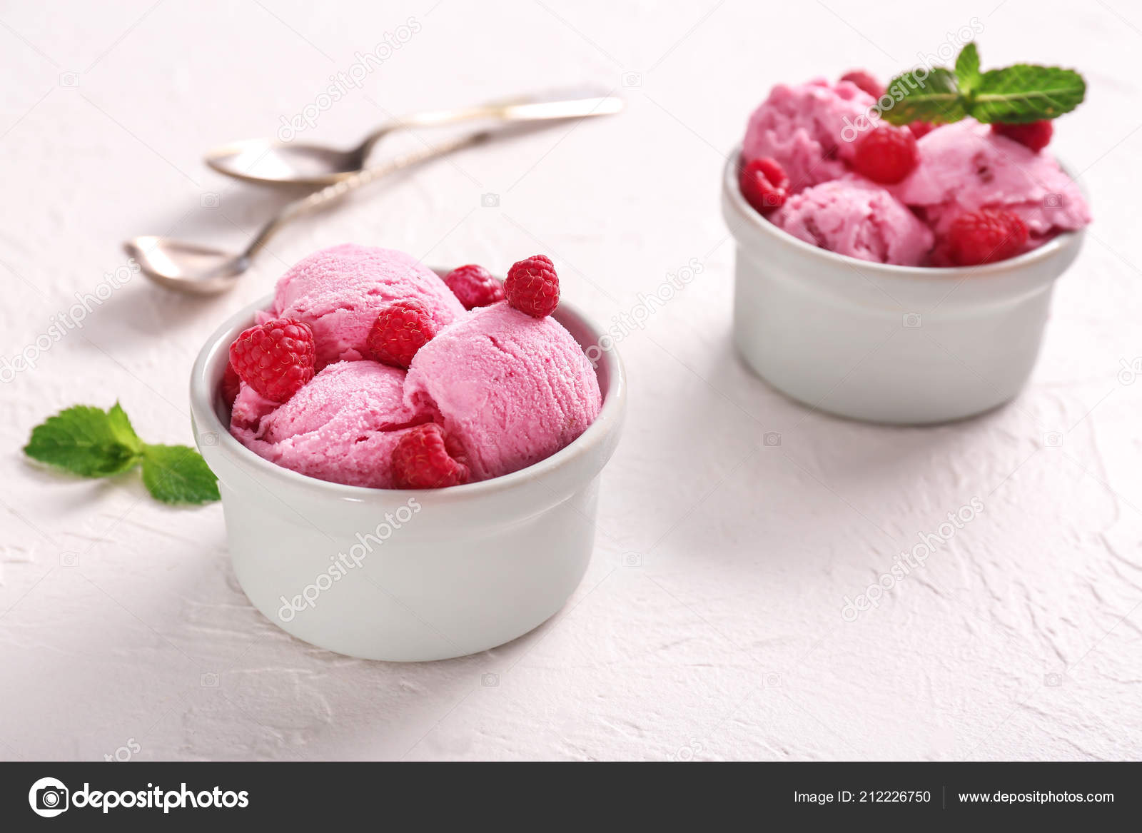Bowls Tasty Raspberry Ice Cream White Background Stock Photo by ...