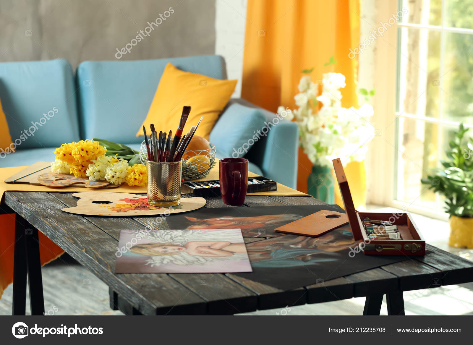 Table Tools Paints Pictures Artist's Workshop Stock Photo by ©serezniy ...