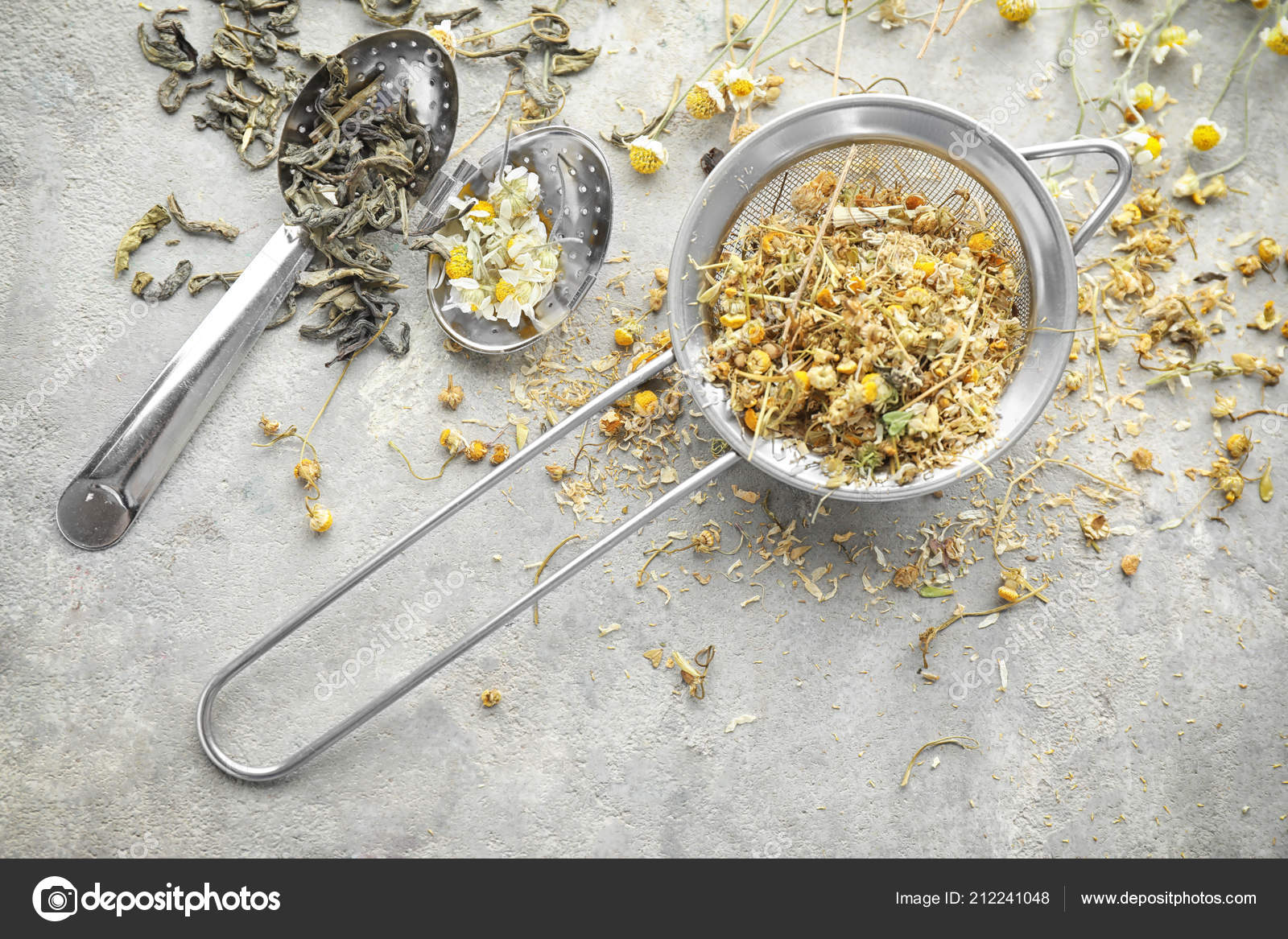 Sieve Strainer Dried Tea Leaves Chamomile Flowers Light Table Stock ...