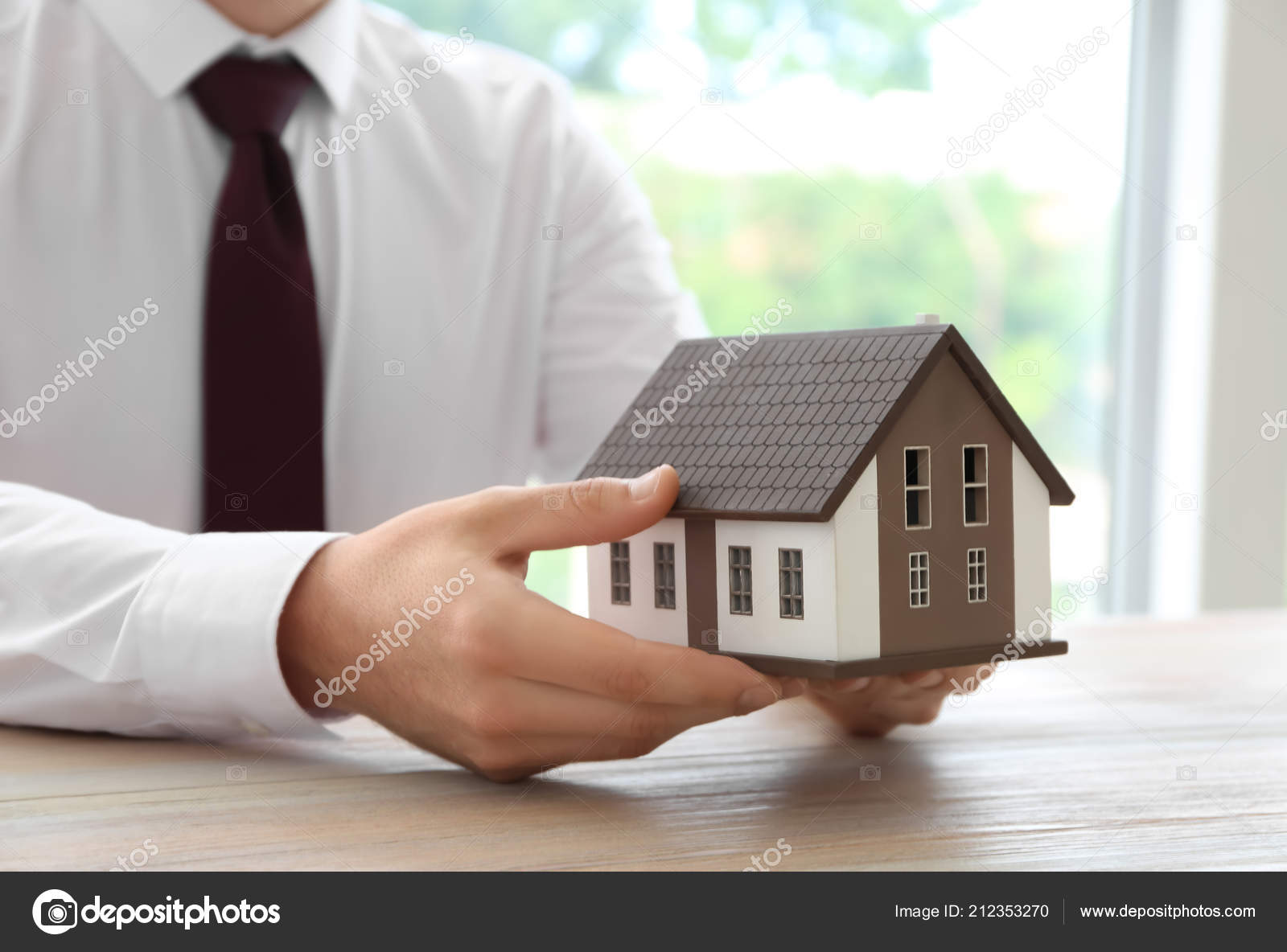Real Estate Agent House Model Wooden Table Mortgage Concept Stock Photo ...