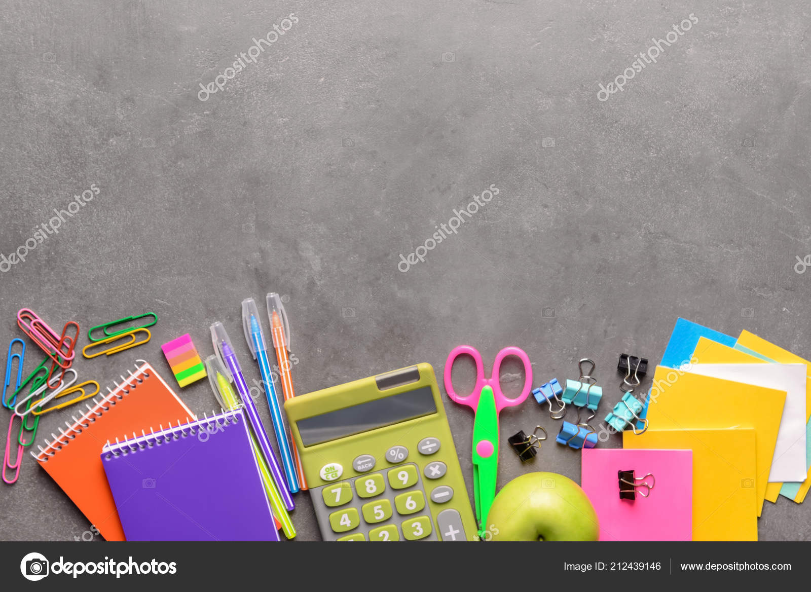 Set School Stationery Calculator Grey Background Stock Photo by ...