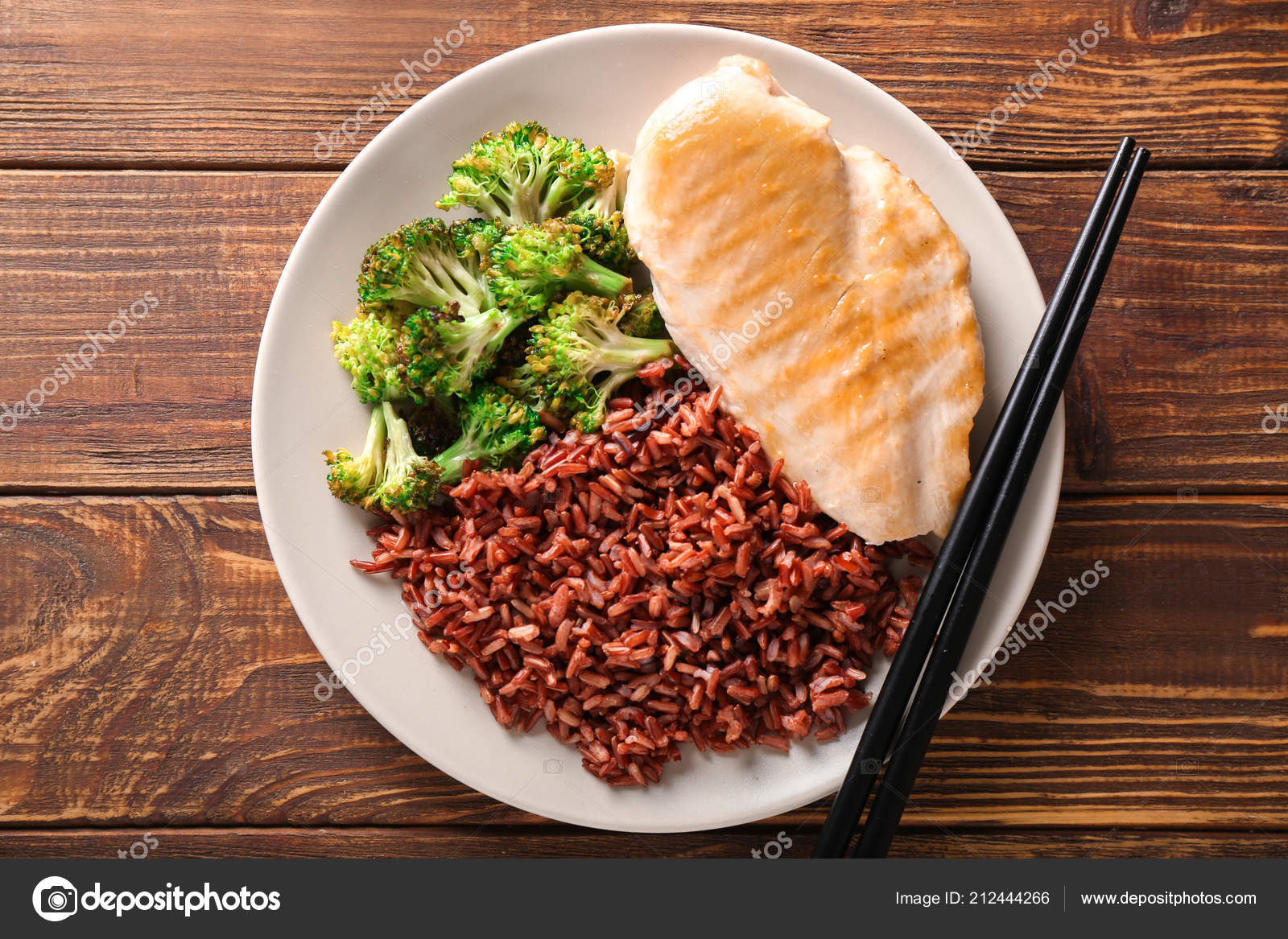 Tasty Boiled Red Rice Meat Broccoli Plate Stock Photo by ©serezniy ... Tasty Boiled Red Rice Meat Broccoli Plate Stock Photo by ©serezniy ...
