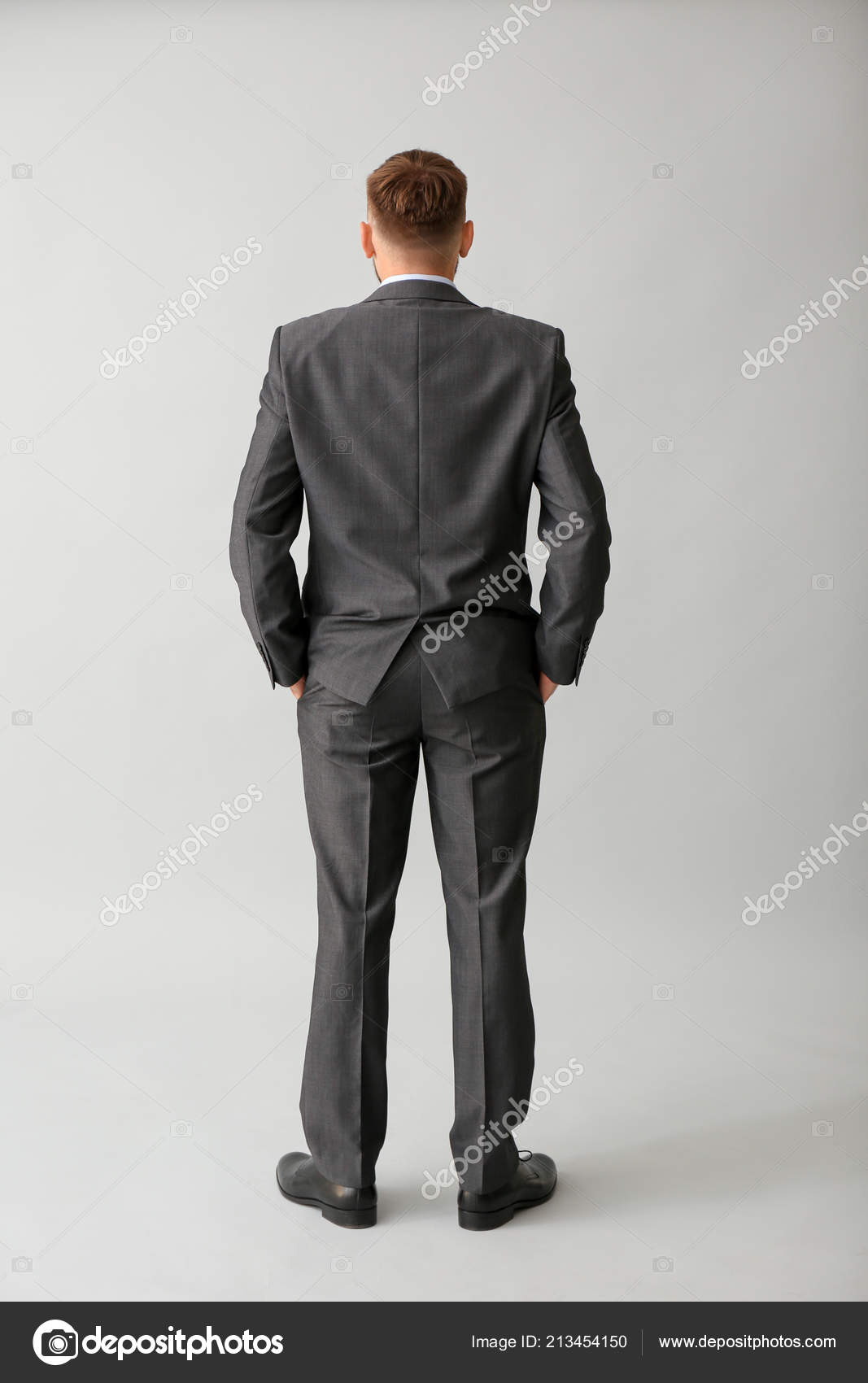 Man Formal Clothes Grey Background Back View Stock Photo by ©serezniy ...