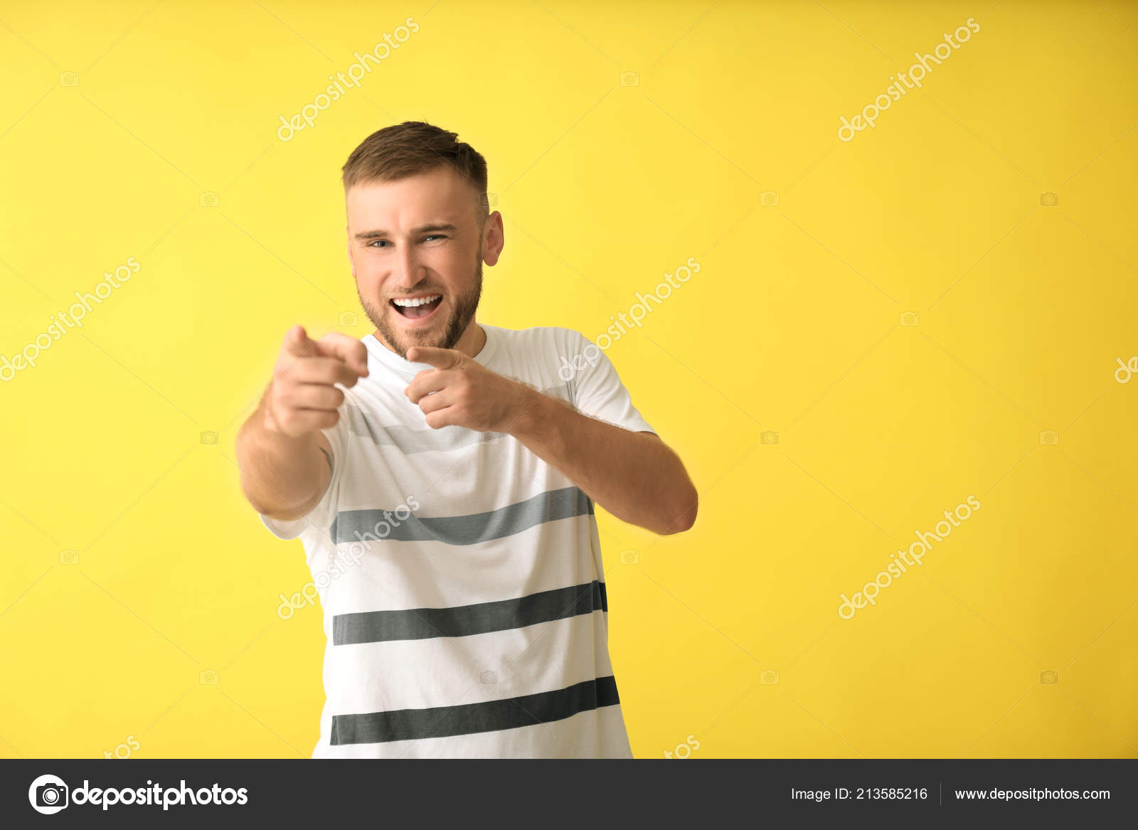 Handsome Man Pointing Viewer Color Background Stock Photo by ©serezniy ...