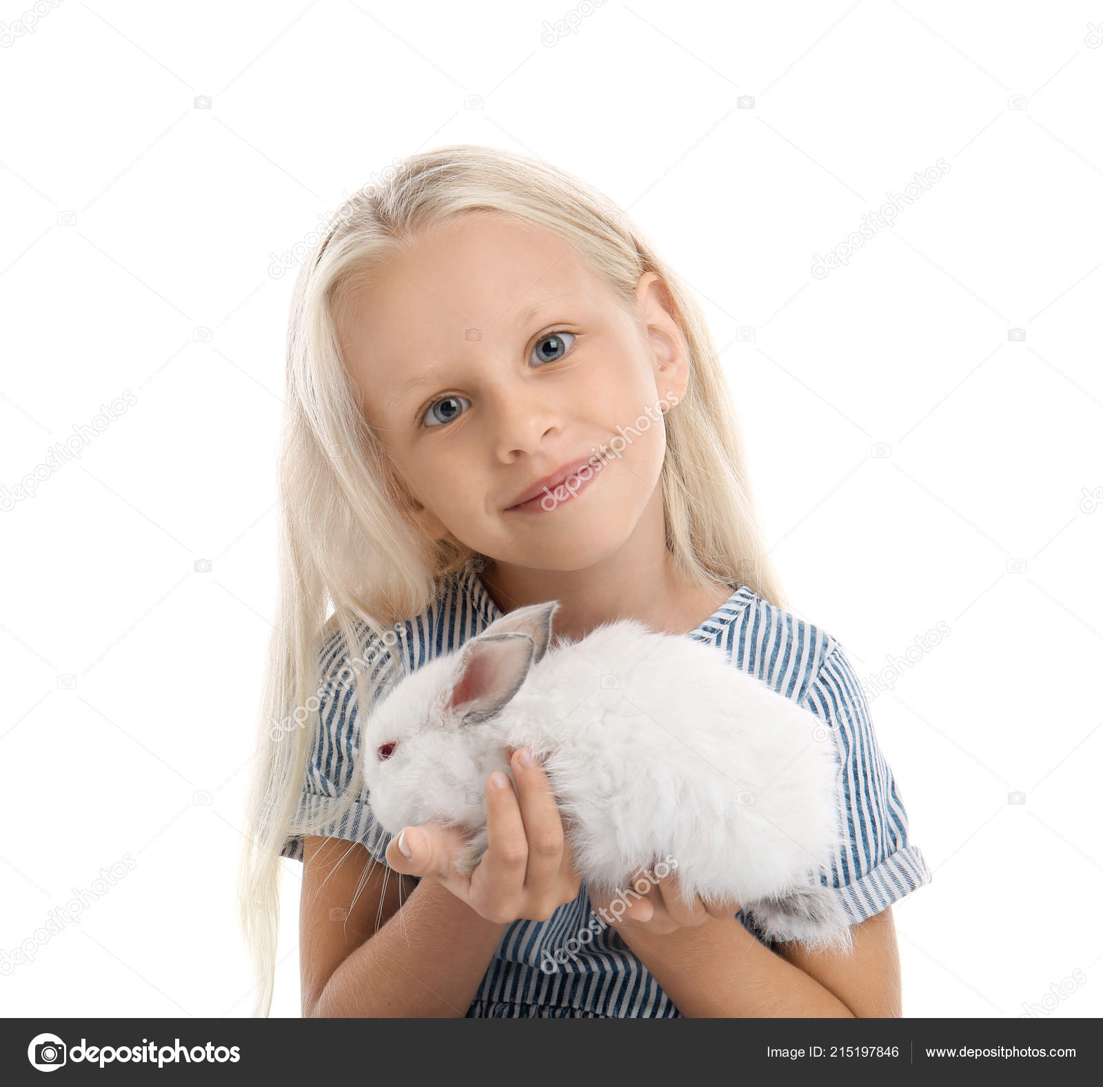 Little Girl Cute Rabbit White Background Stock Photo by ©serezniy 215197846