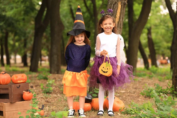 Cute Little Girls Halloween Costumes Home — Stock Photo © serezniy ...