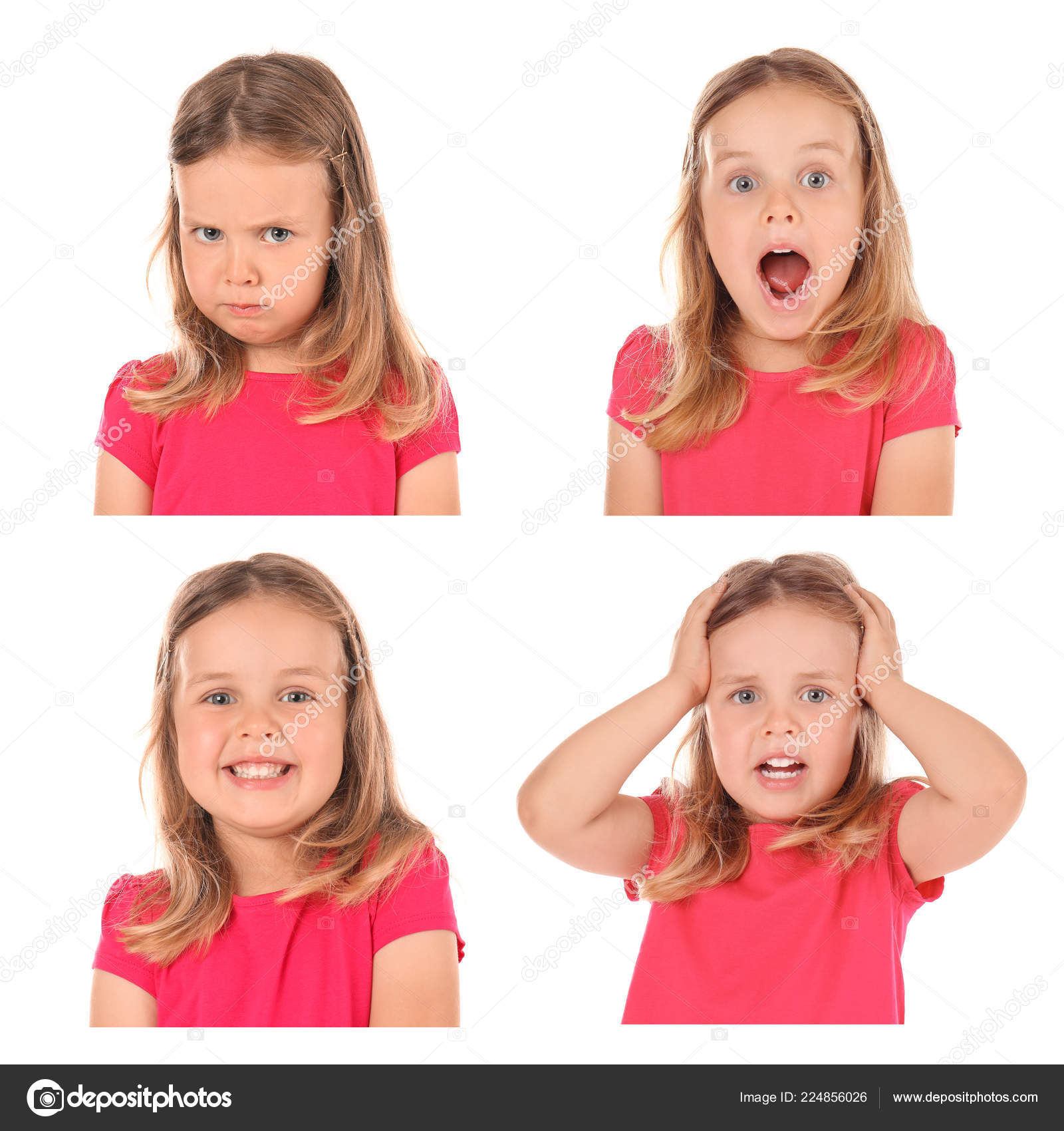 Little Girl Different Emotions White Background Stock Photo by ...