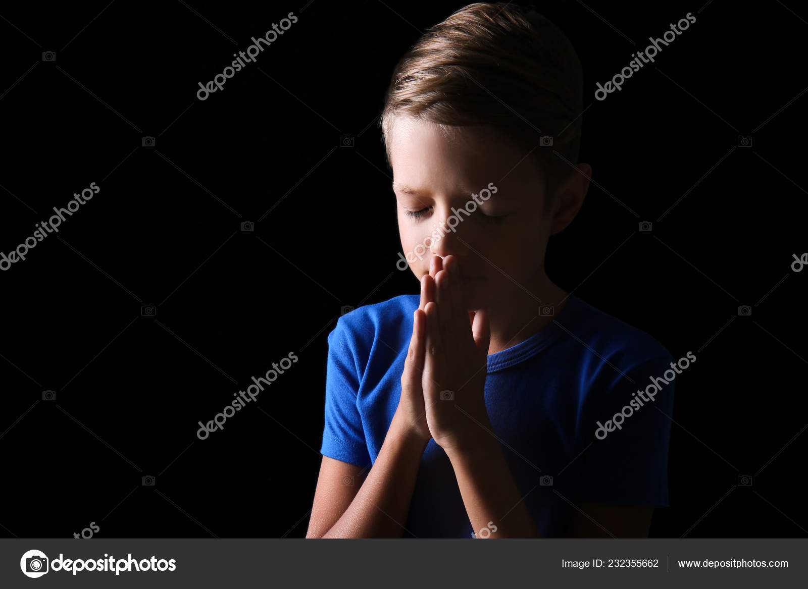 Portrait Praying Boy Dark Background — Stock Photo © serezniy #232355662