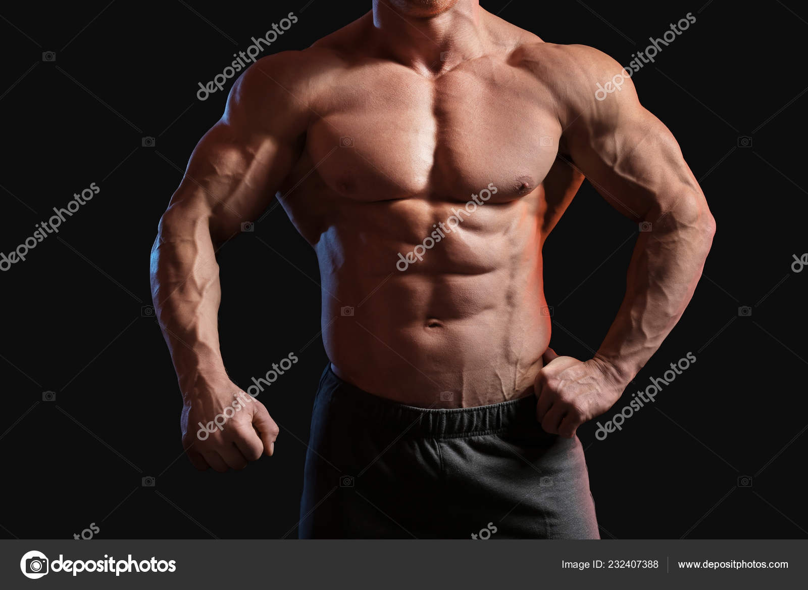 Muscular Bodybuilder Dark Background — Stock Photo © serezniy #232407388